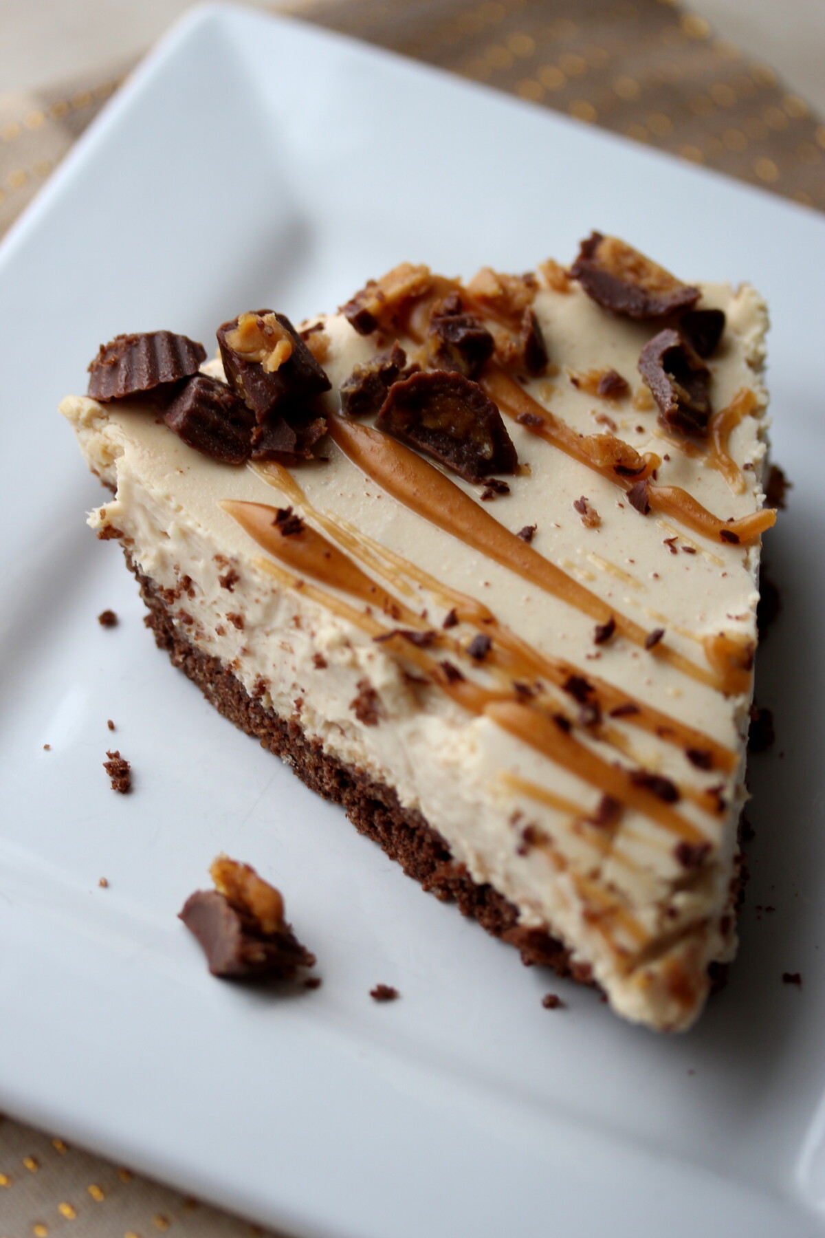 Skinny Peanut Butter Chocolate Protein Cheesecake - Dishing Out Health