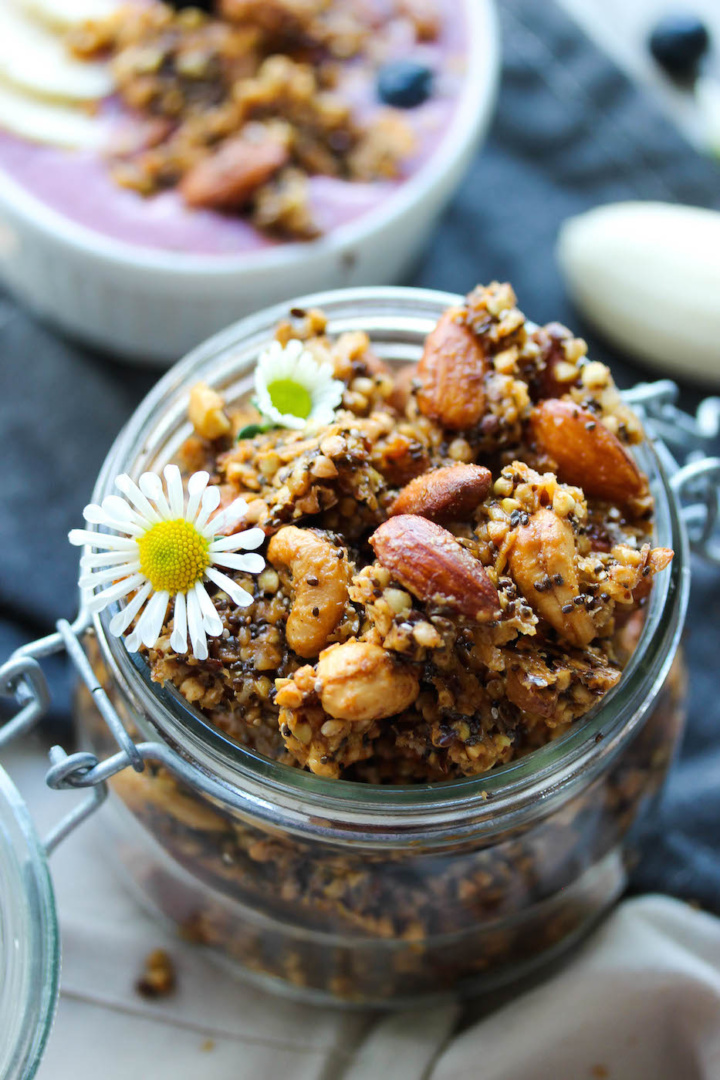 Big Cluster Buckwheat Almond Butter Granola - Dishing Out Health