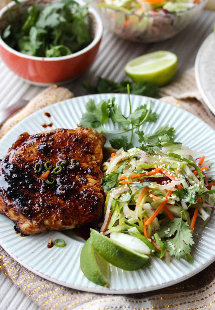 Ginger-Soy Glazed Pork Chops with Asian Pear Slaw - Dishing Out Health