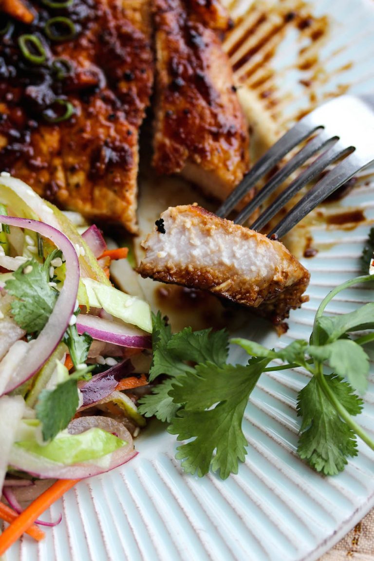 Ginger-Soy Glazed Pork Chops with Asian Pear Slaw - Dishing Out Health