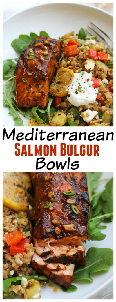 Mediterranean Salmon Bulgur Bowls - Dishing Out Health