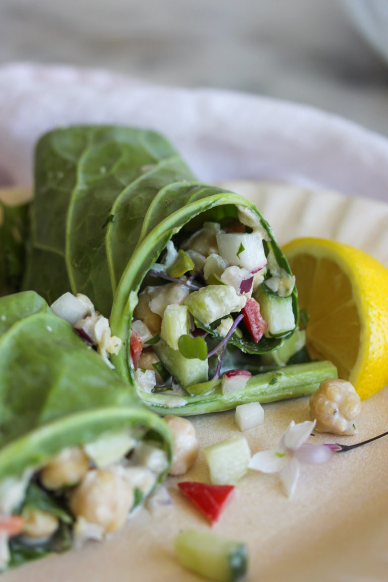 Chickpea Tahini Collard Wraps - Dishing Out Health