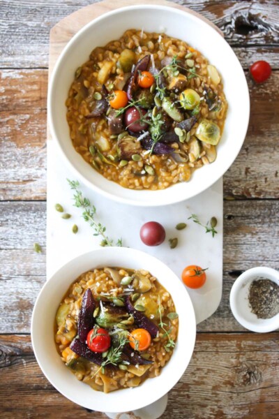 One Pot Autumn Vegetable Farrotto - Dishing Out Health