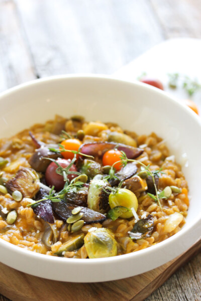One Pot Autumn Vegetable Farrotto - Dishing Out Health