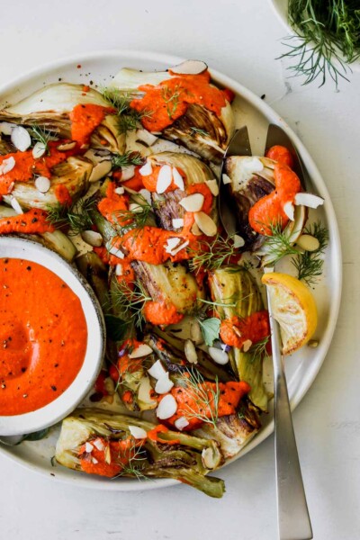 Roasted Fennel with Red Pepper-Horseradish Sauce - Dishing Out Health