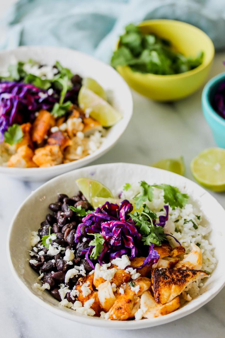 Fish Taco Bowls with Cilantro-Lime Rice - Dishing Out Health