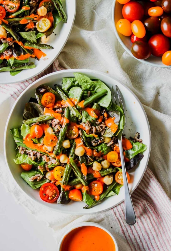 Wild Rice and Bean Salad with Red Pepper Miso Dressing - Dishing Out Health