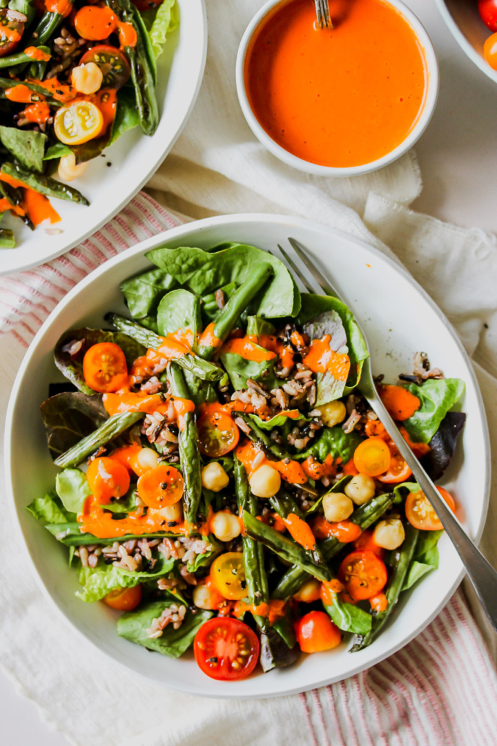Wild Rice and Bean Salad with Red Pepper Miso Dressing - Dishing Out Health