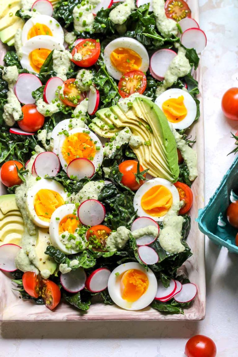 Kale Cobb with Cashew-Poblano Dressing - Dishing Out Health