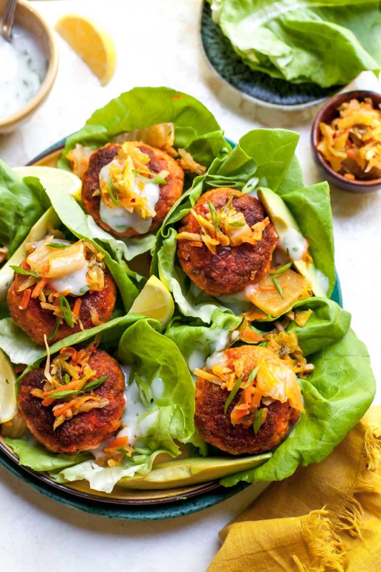 Curried Salmon Sliders with Lemon Yogurt - Dishing Out Health