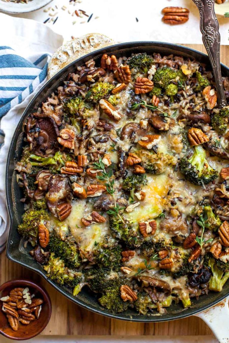 One Pan Wild Rice and Cheesy Broccoli Casserole - Dishing Out Health