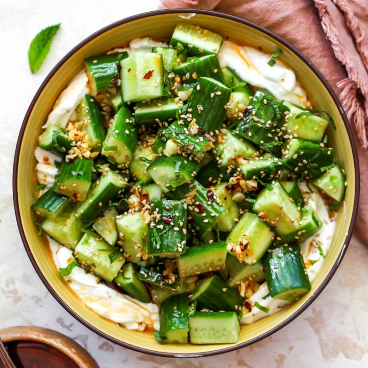 Cucumber-Sesame Salad with Garlicky Chili Oil - Dishing Out Health