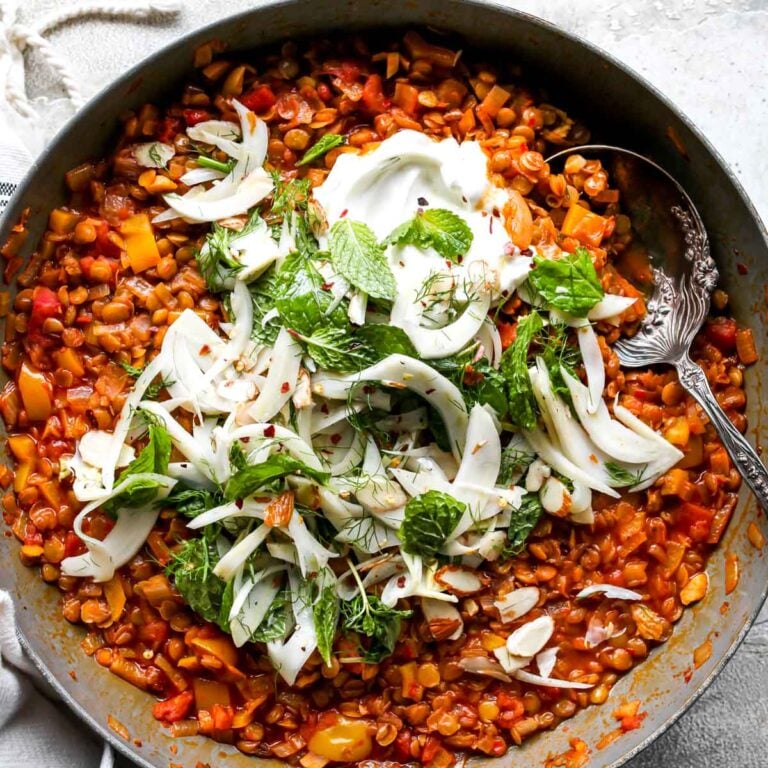 Stewed Lentils with Pickled Fennel Salad - Dishing Out Health