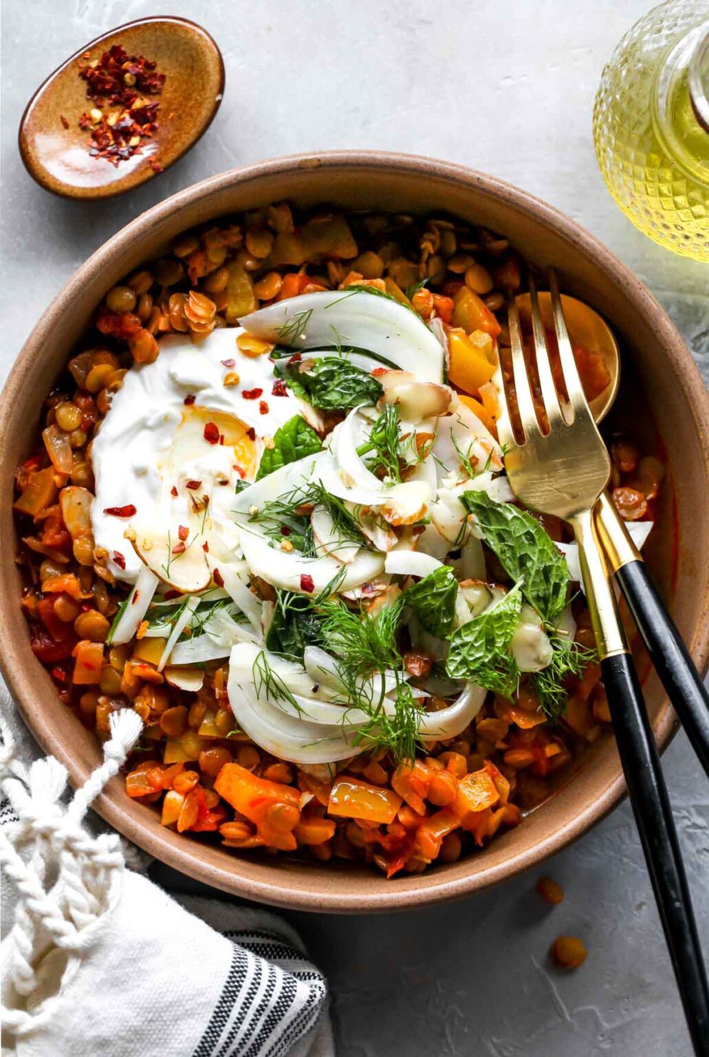 Stewed Lentils with Pickled Fennel Salad - Dishing Out Health