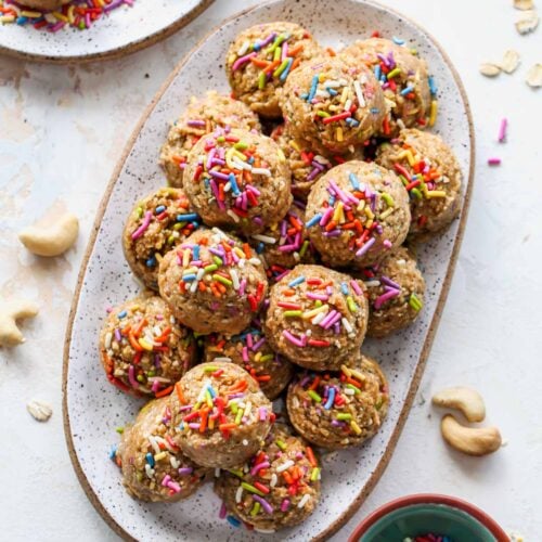 Birthday Cake Protein Balls - Dishing Out Health