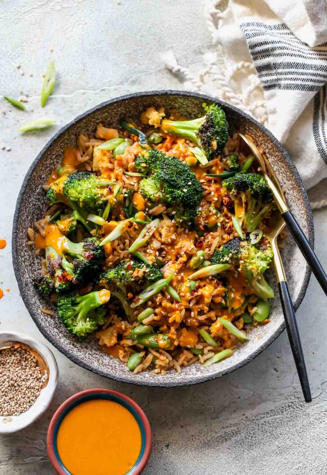 30 Minute Broccoli Fried Rice with Turmeric-Tahini Sauce - Dishing Out ...