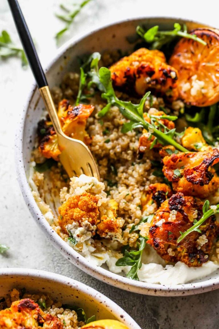 Turmeric Roasted Cauliflower Bowls with Whipped Feta - Dishing Out Health