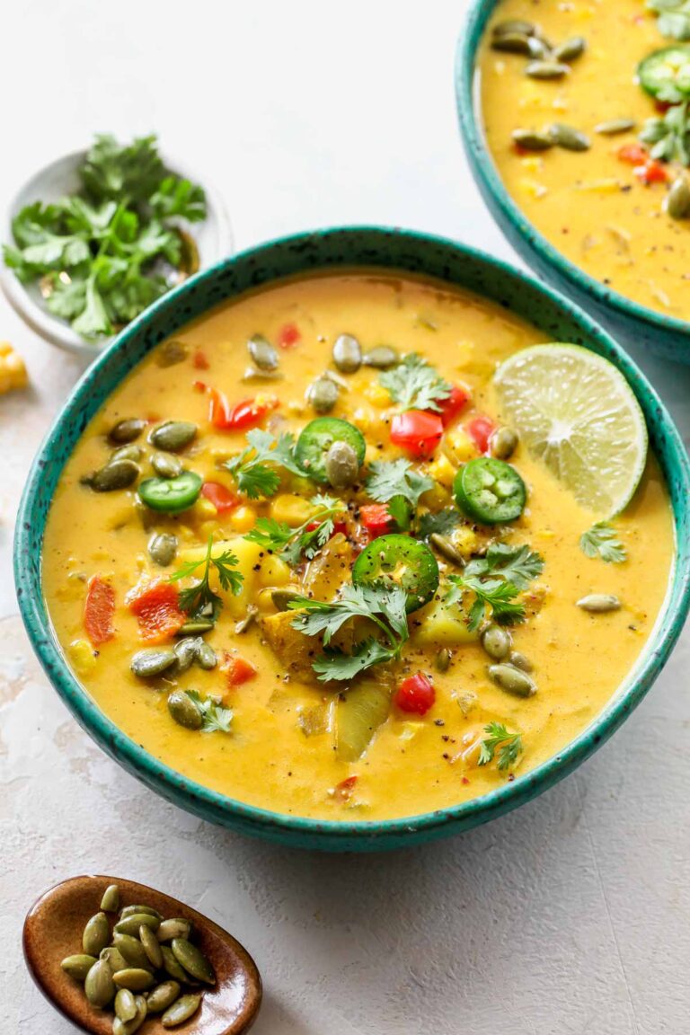 Coconut Curry Corn Chowder (Vegan) - Dishing Out Health