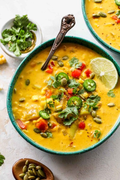 Coconut Curry Corn Chowder (Vegan) - Dishing Out Health