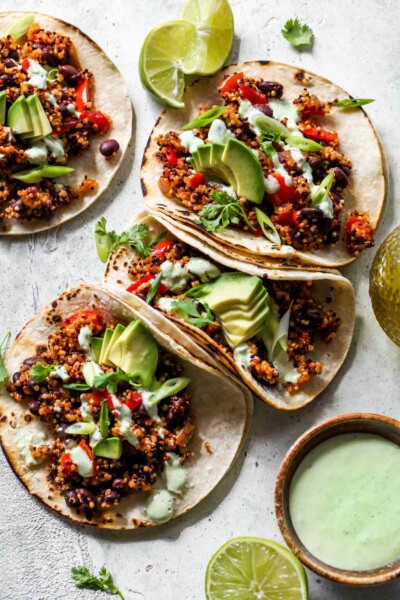 Zesty Quinoa Tacos with Cilantro Sauce - Dishing Out Health