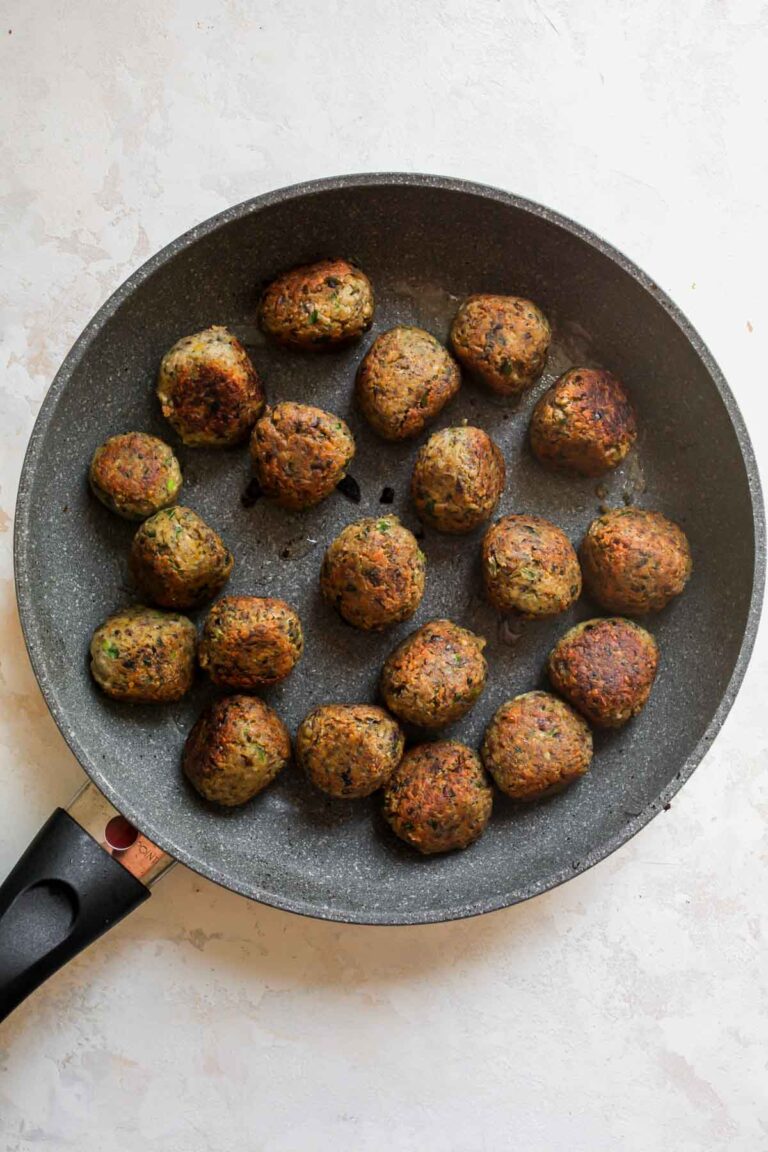 Chili-Soy Mushroom Meatballs with Ginger-Scallion Rice - Dishing Out Health