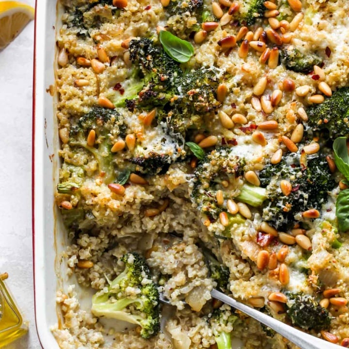 Cheesy Chicken and Broccoli Quinoa Bake - Dishing Out Health