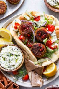 Falafel Gyros with Feta Tzatziki - Dishing Out Health