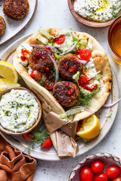 Falafel Gyros with Feta Tzatziki - Dishing Out Health