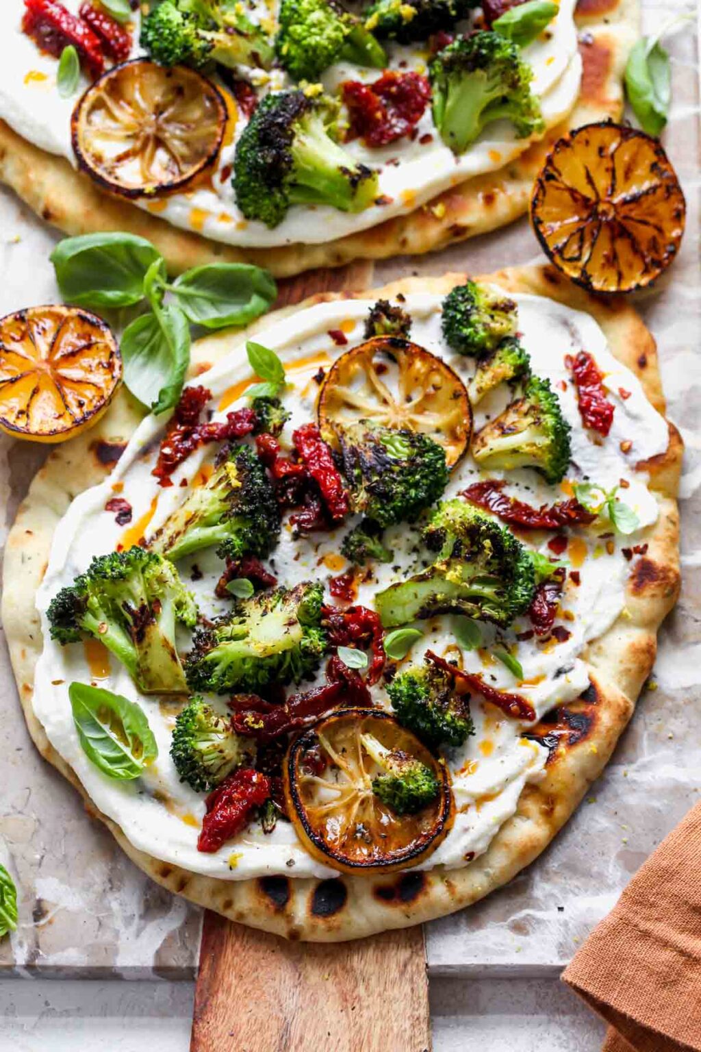 Naan Pizza with Whipped Ricotta and Blistered Broccoli - Dishing Out Health