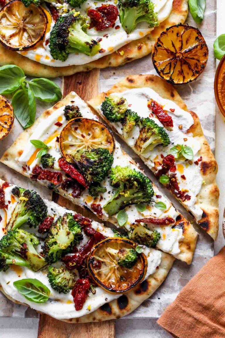 Naan Pizza with Whipped Ricotta and Blistered Broccoli - Dishing Out Health