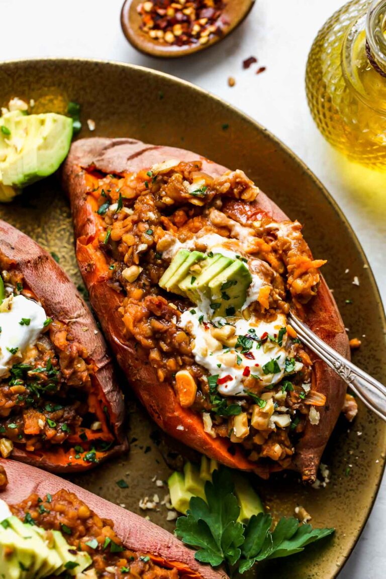 Smoky Lentil Stuffed Sweet Potatoes - Dishing Out Health