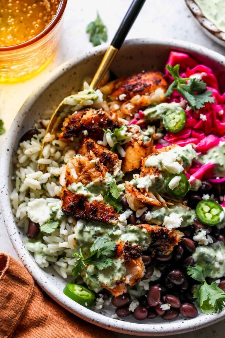 Fish Taco Bowls with Cilantro-Lime Rice - Dishing Out Health