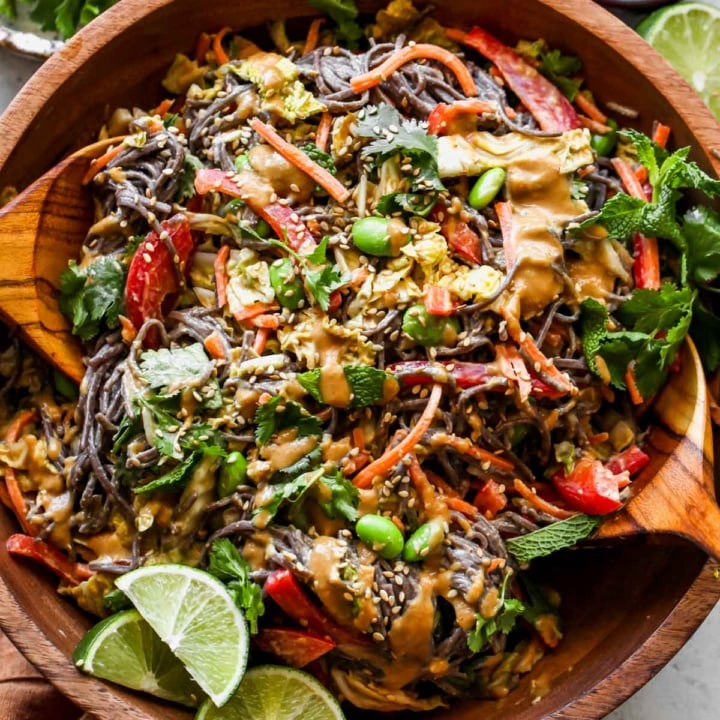 20-Minute Soba Salad with Sesame-Cashew Sauce - Dishing Out Health