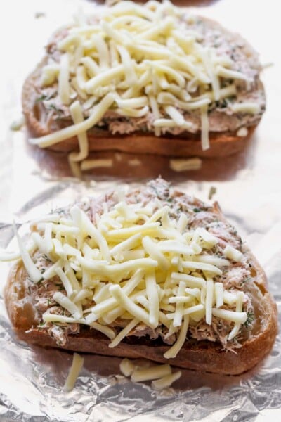 Cheesy Tuna Toasts with Olive Salsa - Dishing Out Health