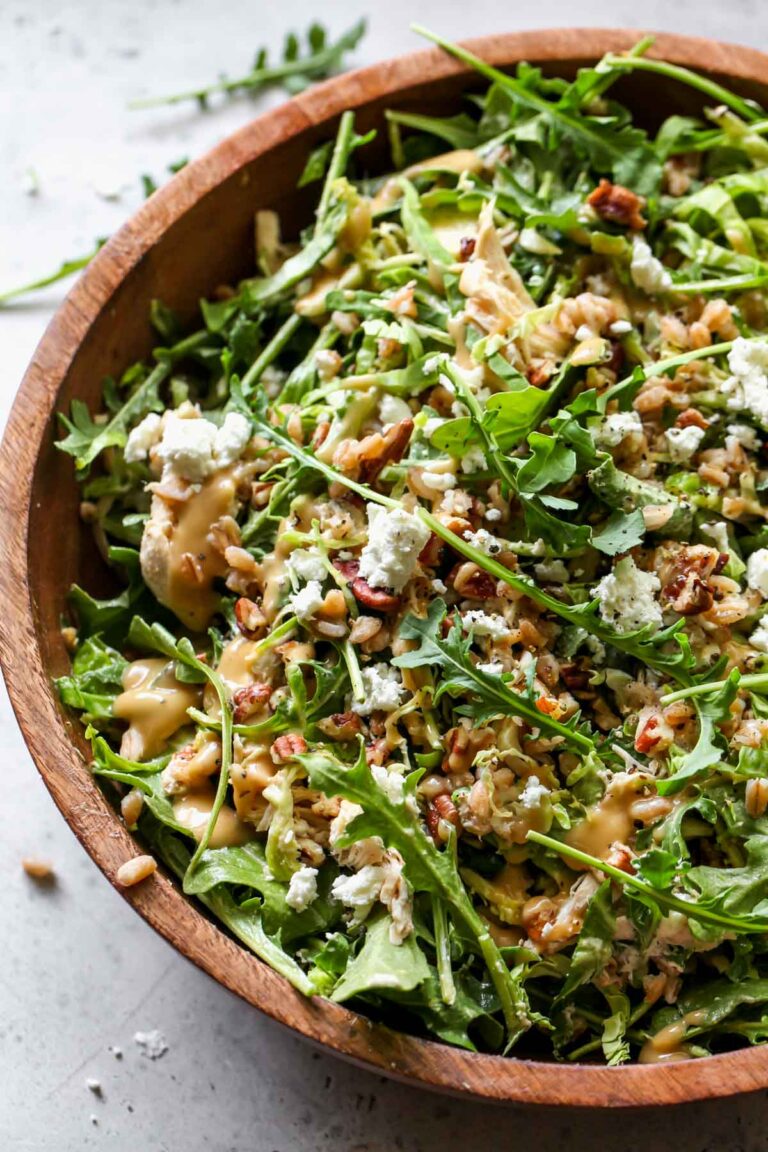 Arugula Goat Cheese Salad with Farro and Honey Mustard - Dishing Out Health