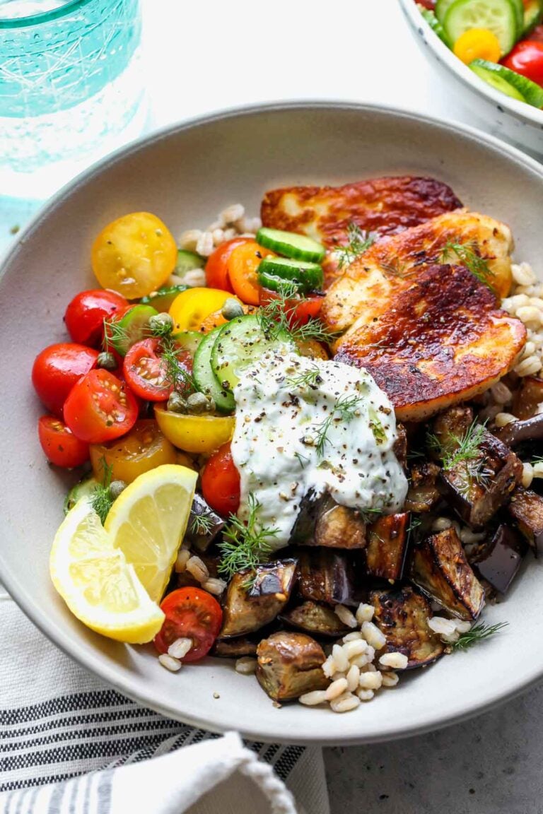 Mediterranean Eggplant and Halloumi Bowls with Lemon-Dill Sauce ...