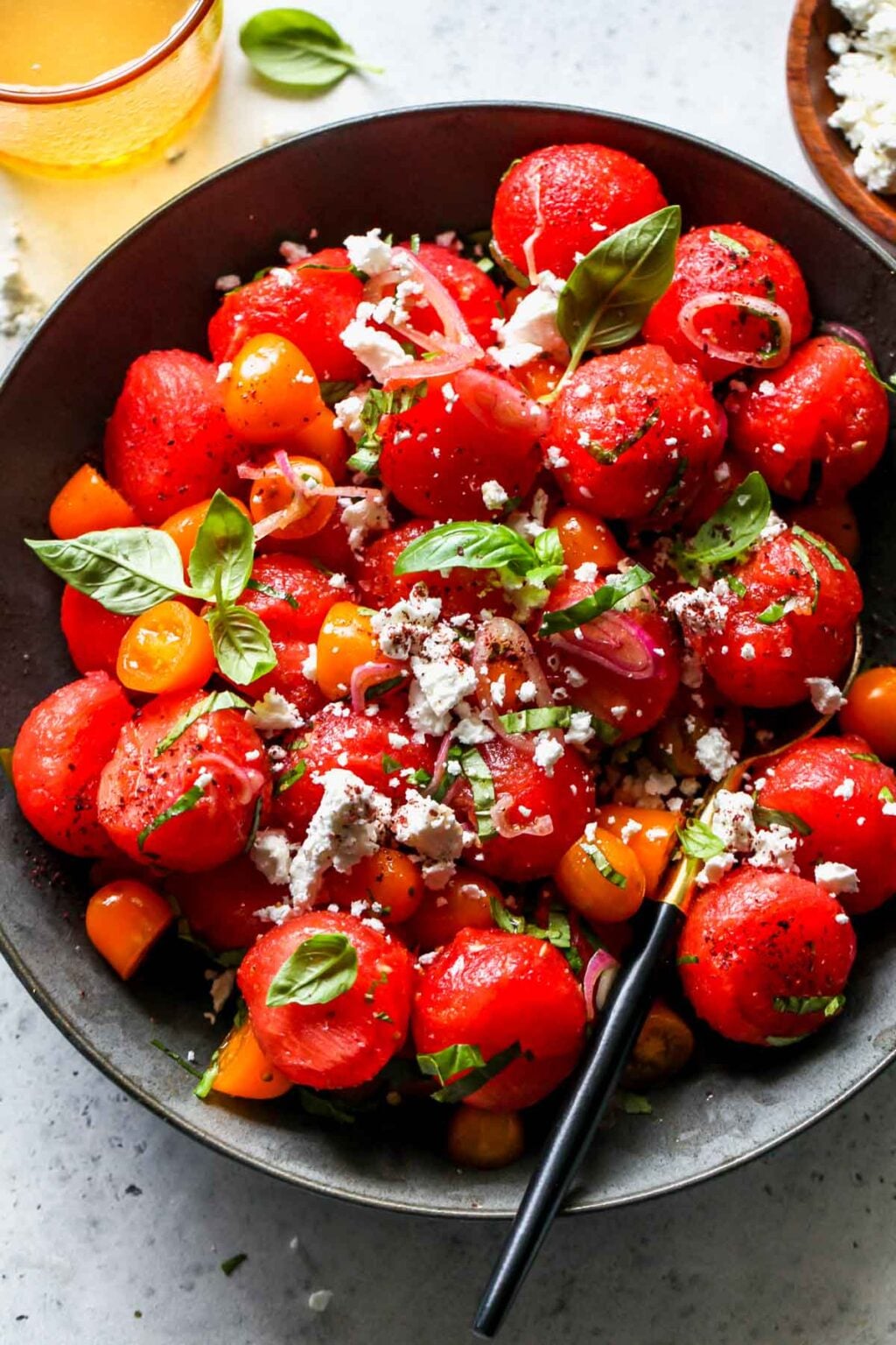 Watermelon and Tomato-Basil Salad - Dishing Out Health