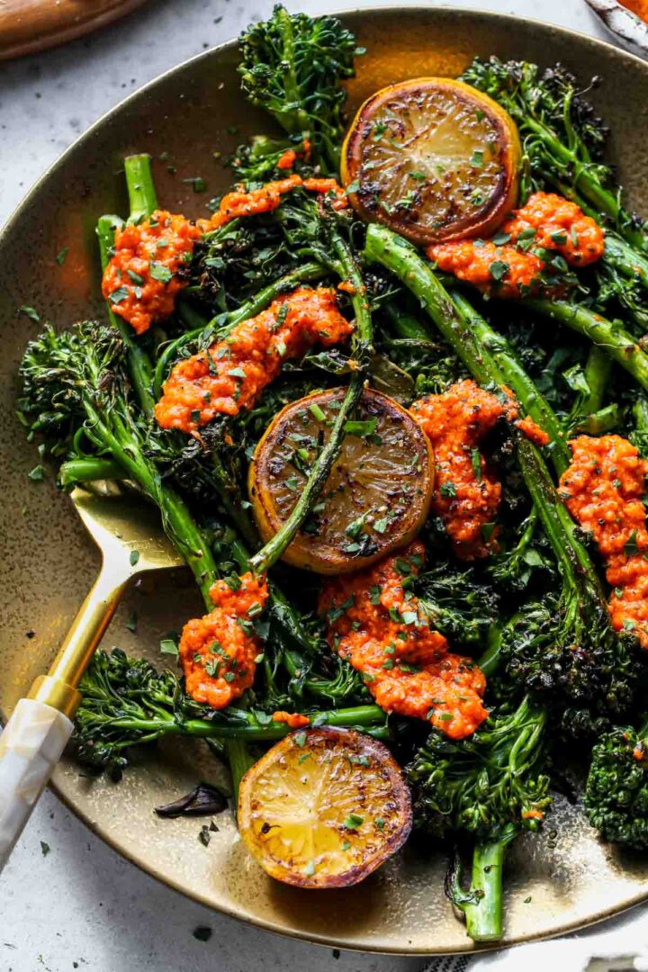 Charred Broccoli with Hazelnut Romesco - Dishing Out Health