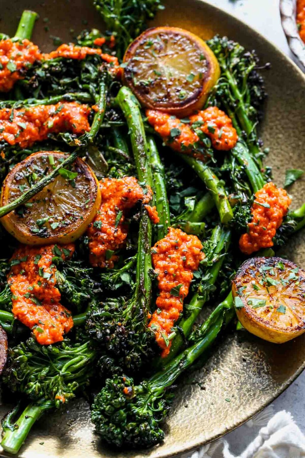 Charred Broccoli with Hazelnut Romesco - Dishing Out Health