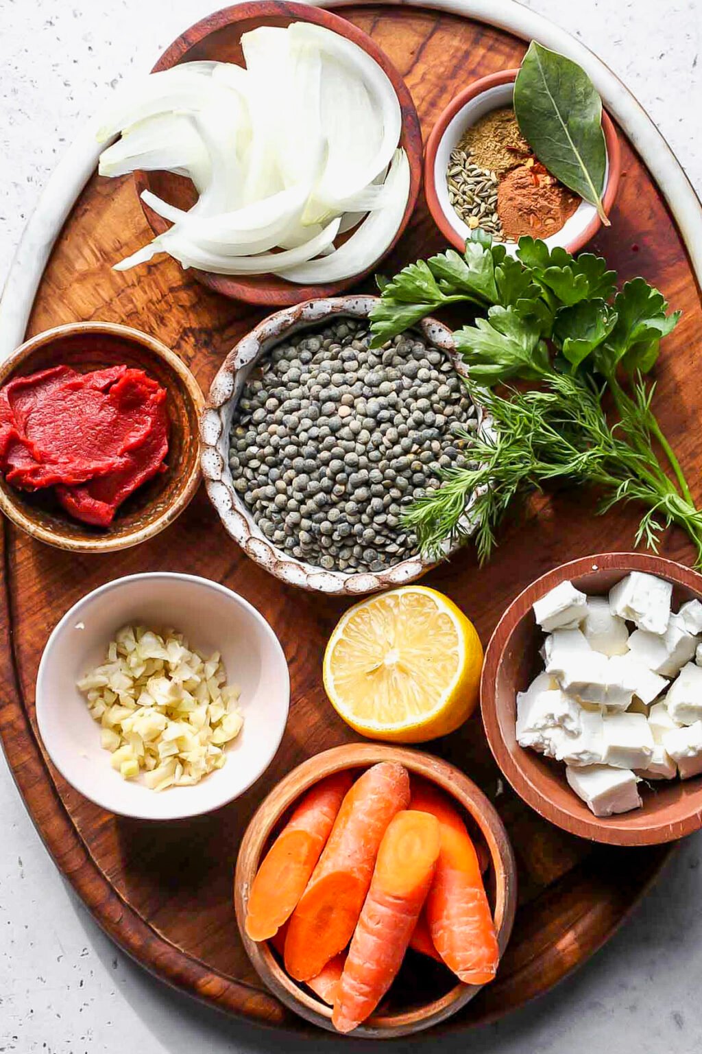 Stewed Lentils with Marinated Feta - Dishing Out Health