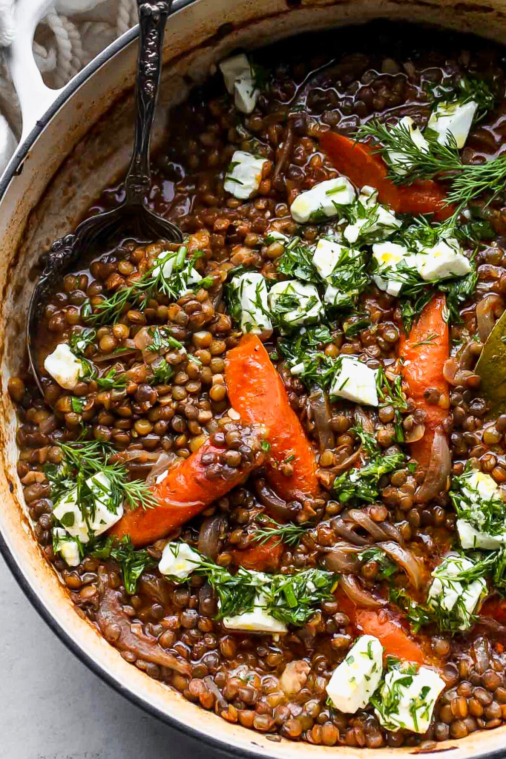 Stewed Lentils with Marinated Feta - Dishing Out Health