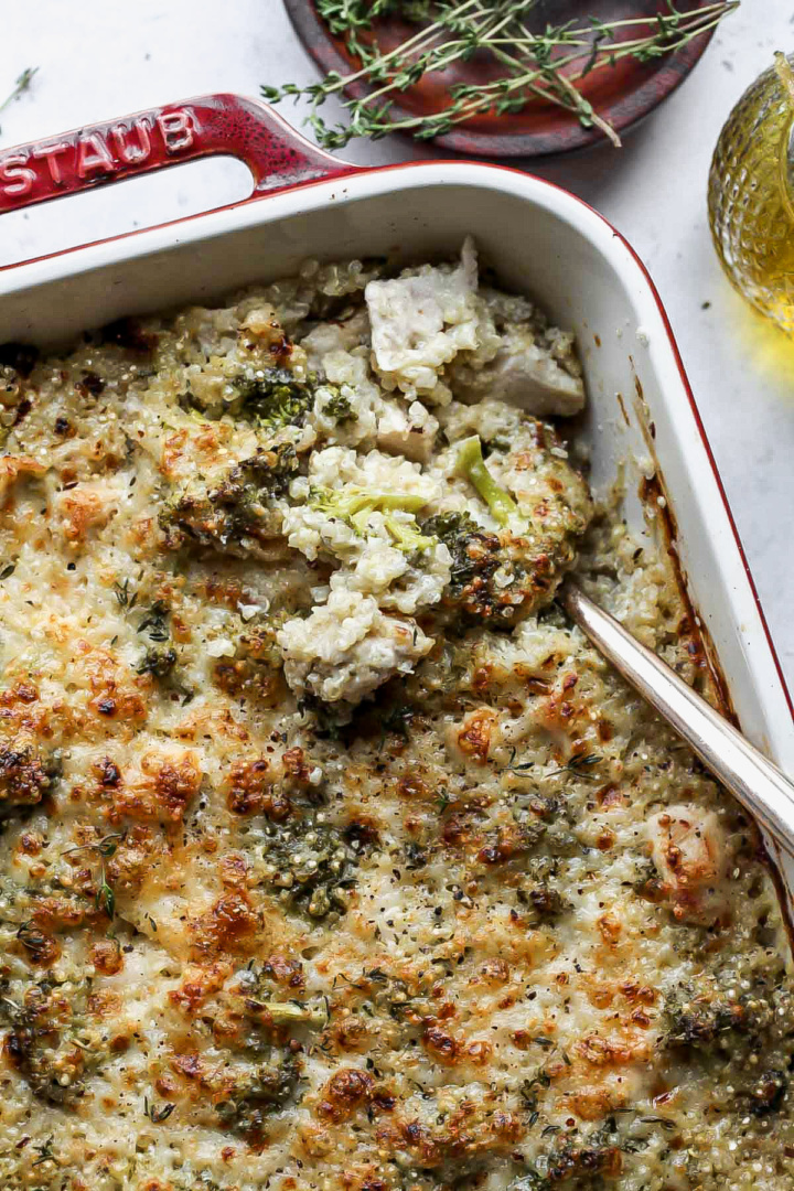 Cheesy Chicken and Broccoli Quinoa Bake - Dishing Out Health