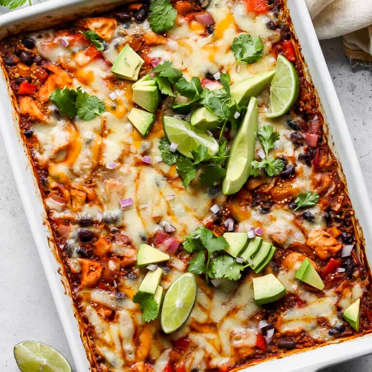 Cheesy Chicken and Broccoli Quinoa Bake - Dishing Out Health