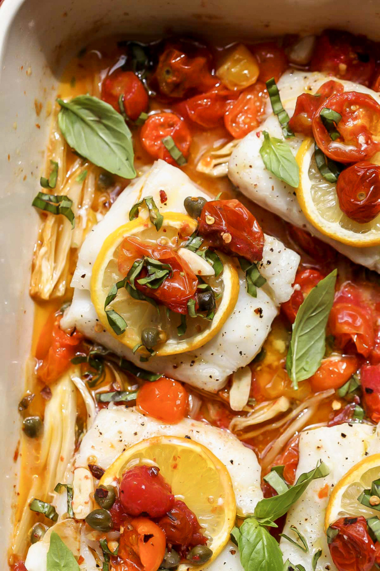 Mediterranean Baked Cod - Dishing Out Health