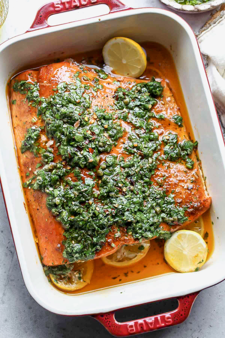 Roasted Salmon with Salsa Verde - Dishing Out Health