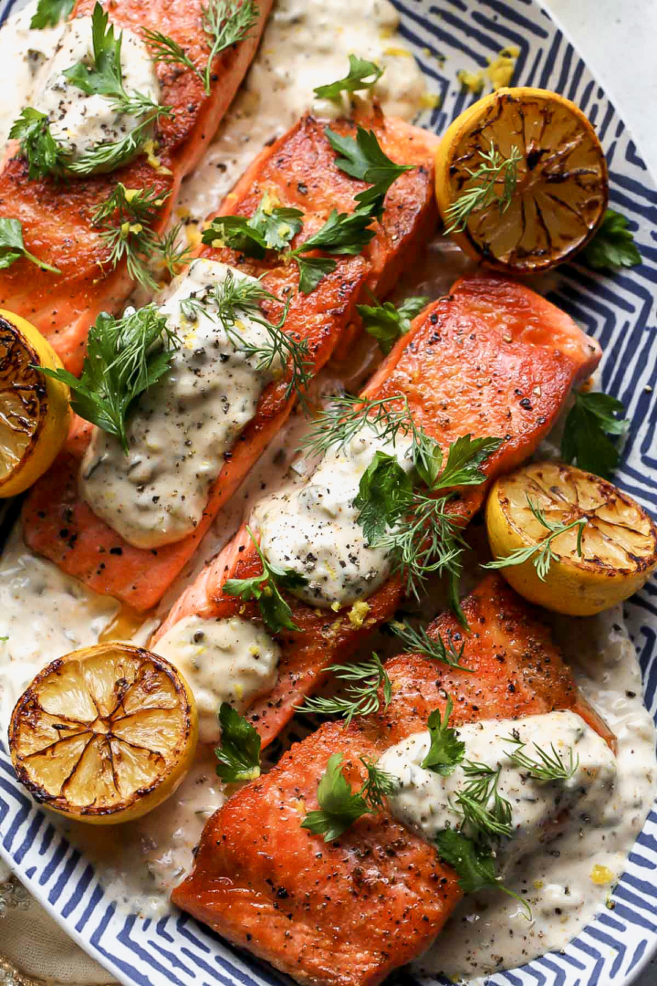 Pan-Seared Trout with Old Bay Remoulade - Dishing Out Health