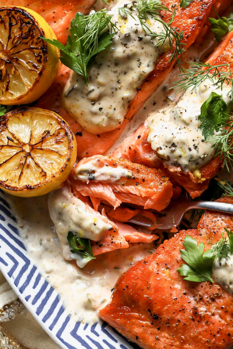 Pan-Seared Trout with Old Bay Remoulade - Dishing Out Health