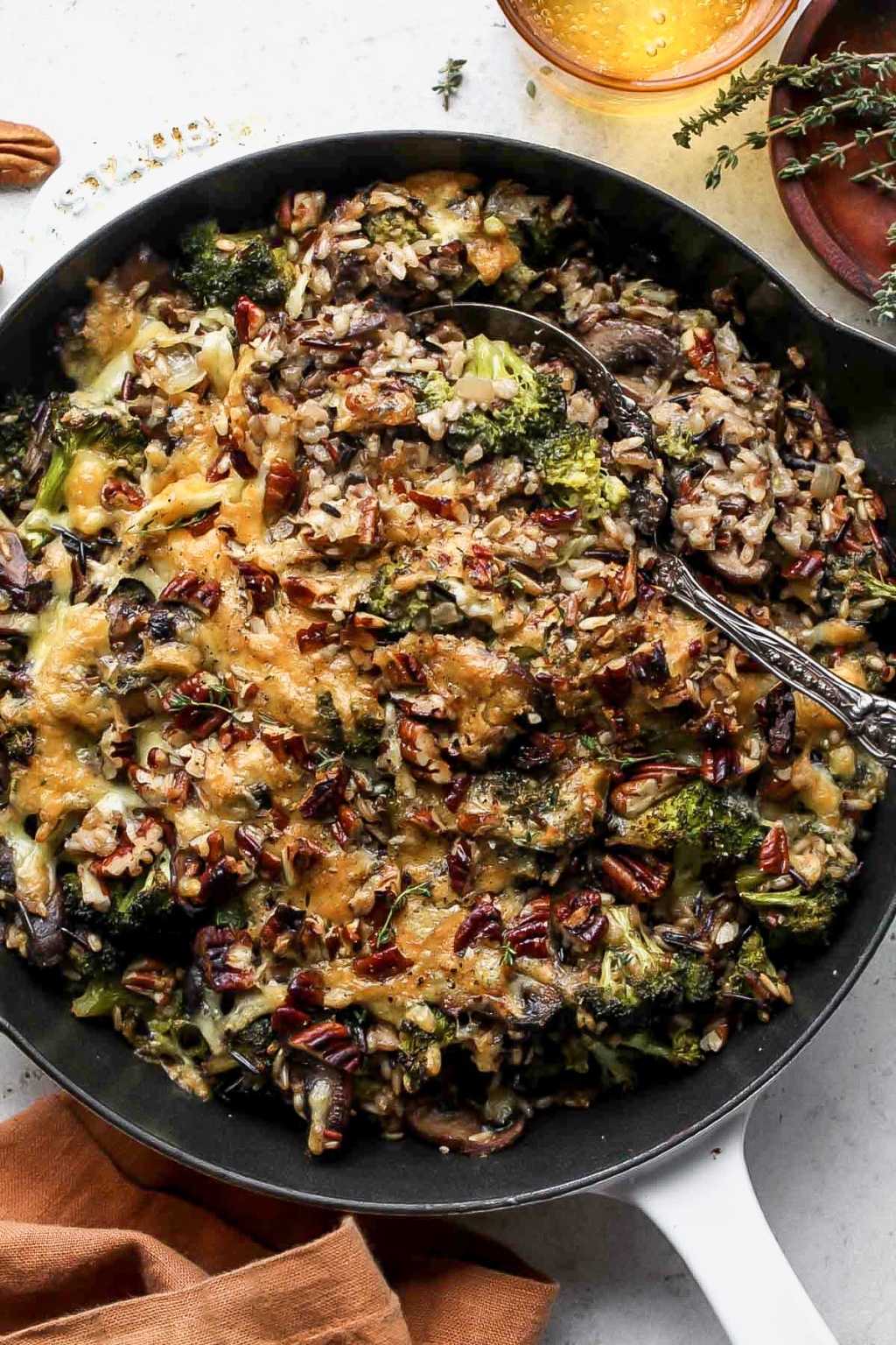 One Pan Wild Rice and Cheesy Broccoli Casserole - Dishing Out Health