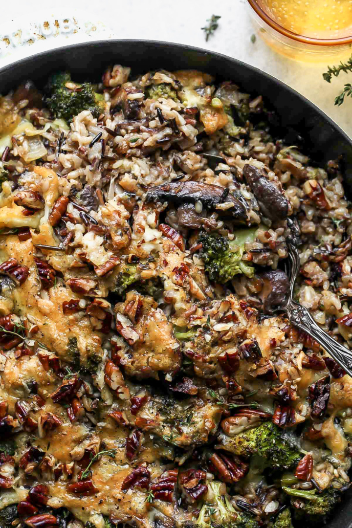 One Pan Wild Rice and Cheesy Broccoli Casserole - Dishing Out Health