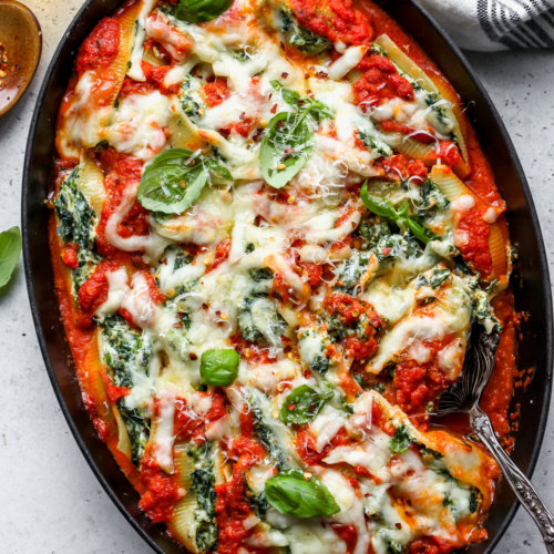 Pesto Stuffed Shells with Vodka Sauce - Dishing Out Health